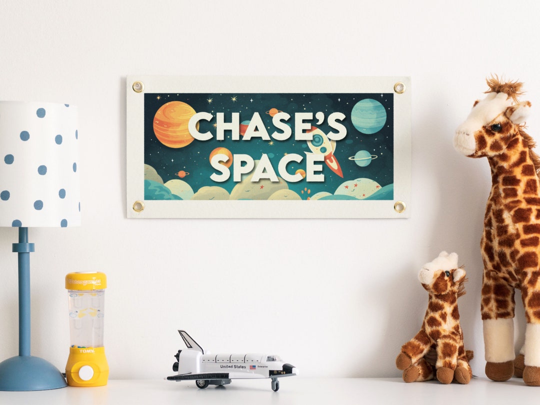 Personalized Name Space Felt Sign Poster Custom Vintage Style Banner ...