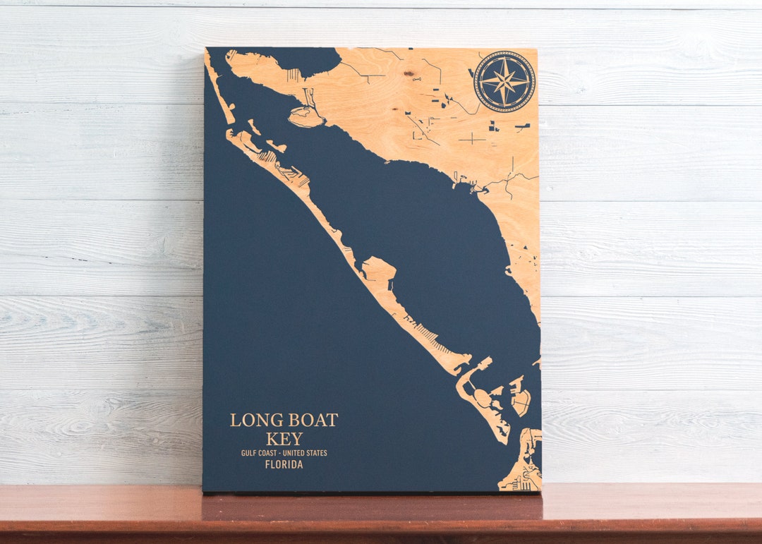 Longboat Key, Florida Map | Engraved Wood Coastal Wall Art Sign, Beach ...