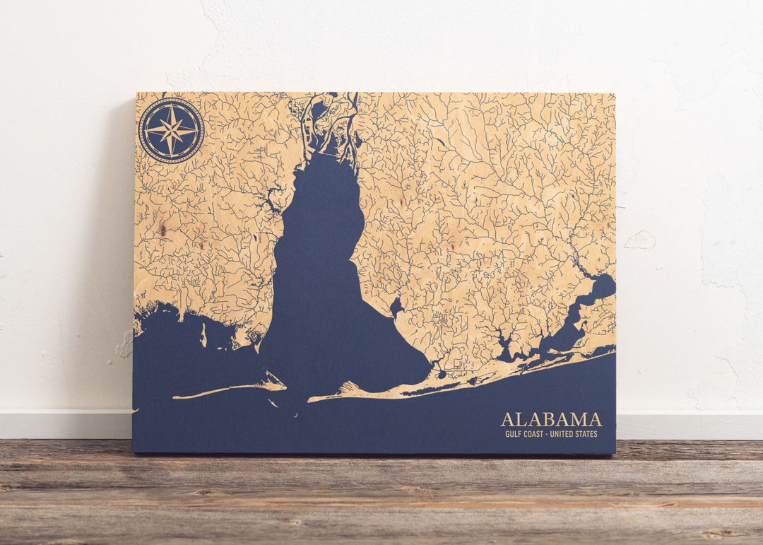 Alabama Coast Map | Engraved Wood Coastal Art Sign, Beach Home Decor ...