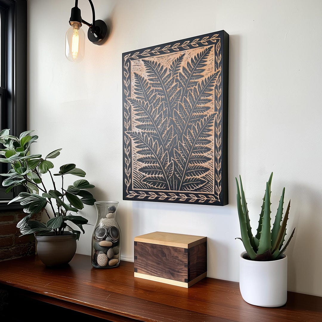 Ferns Engraved Illustration : Woodland Nature Inspired Birch Wood Wall ...