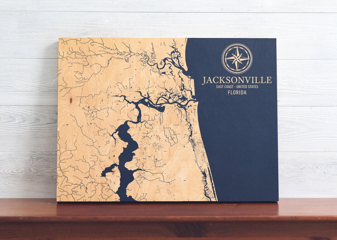 Mapa de Jacksonville, Florida / Letrero de madera grabado con diseño ...