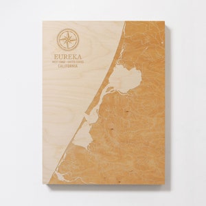 Eureka, California Map Engraved Wood Coastal Art Sign, Beach House Home ...