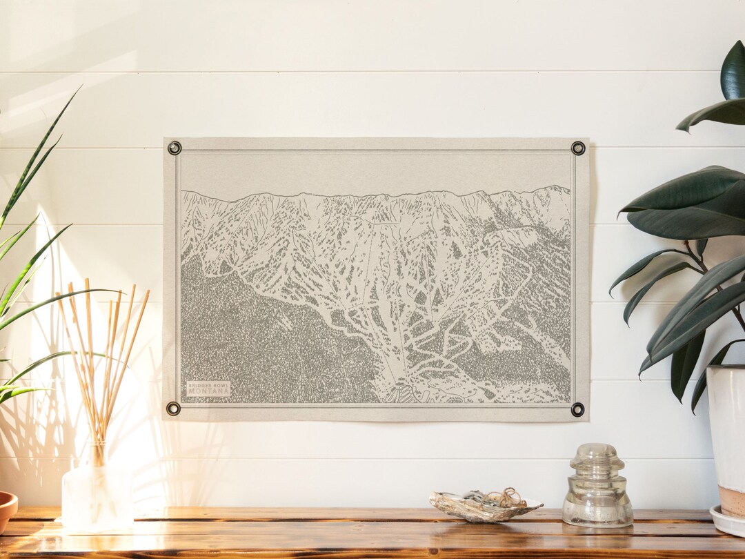 Bridger Bowl Montana Mountain Trail Map Felt Poster Banner Vintage Ski ...