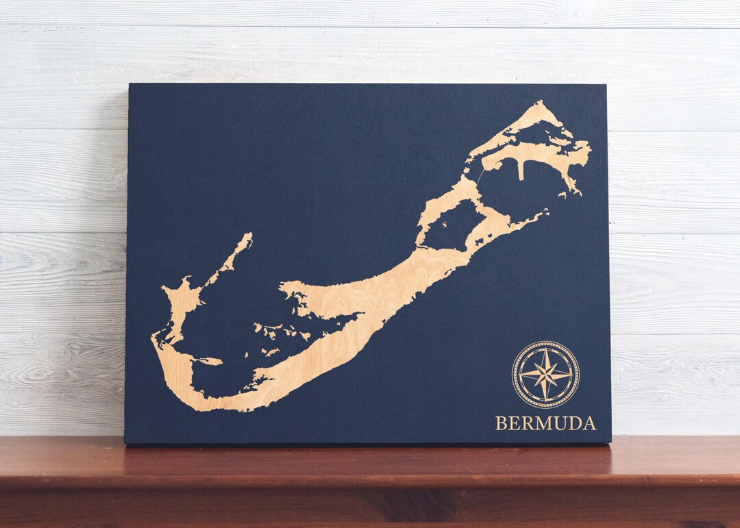 Bermuda Map | Engraved Wood Coastal Chart Wall Art Sign, Beach Home ...