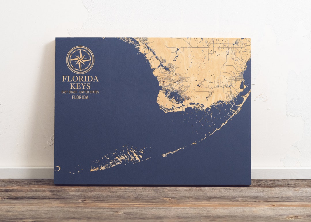 Florida Keys Map | Engraved Wood Coastal Wall Art Sign, Beach House ...
