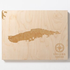 Vieques, Puerto Rico Map Engraved Wood Coastal Chart Wall Art Sign ...