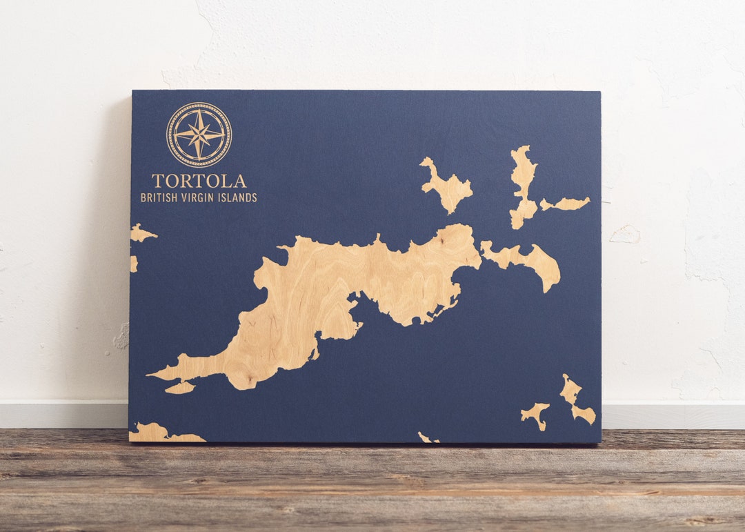 Tortola, British Virgin Islands Map | BVI Engraved Wood Coastal Chart ...