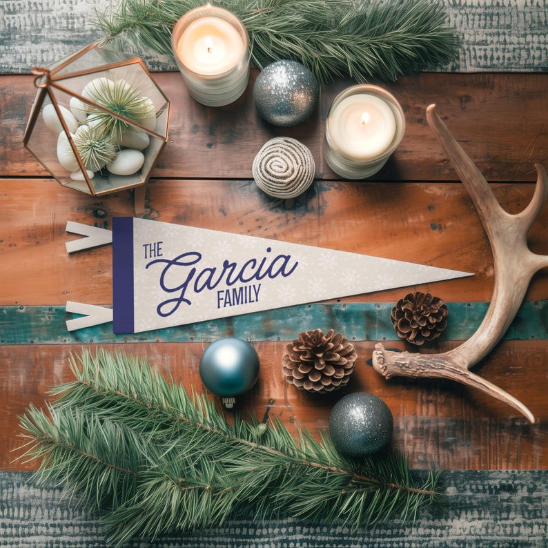 Personalized Holiday Name Felt Pennant | Custom Family Banner for ...