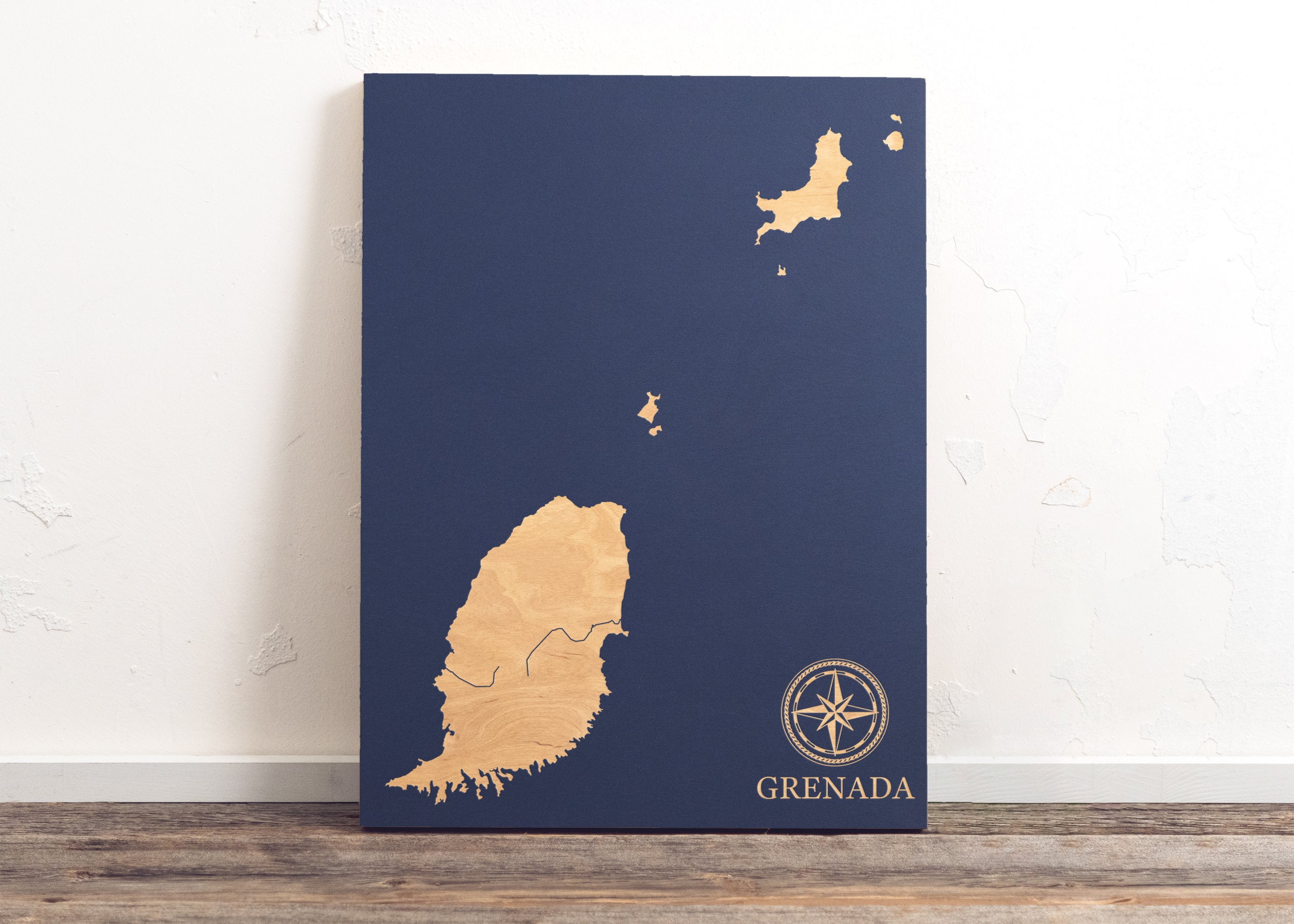 Grenada Map Engraved Wood Coastal Chart Wall Art Sign Beach | Etsy