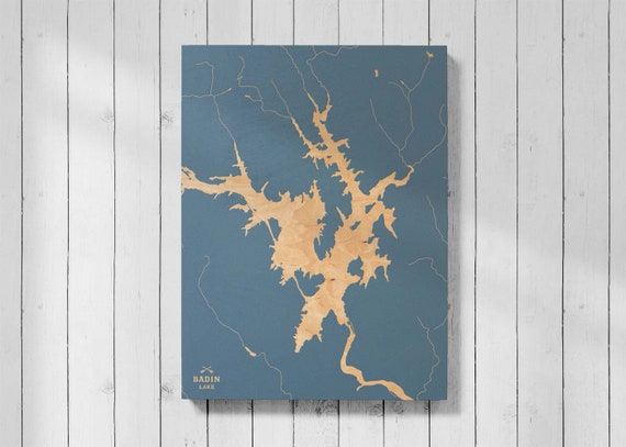 Badin Lake North Carolina Engraved Map Art Cabin Print | Etsy