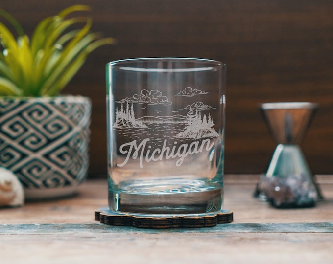 Michigan Scotch Whiskey Glasses Set of 2, Michigan Glasses, Sandblasted ...