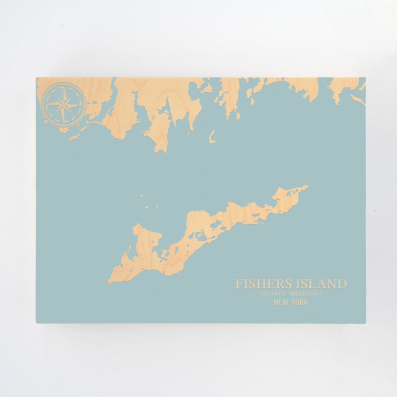 Fishers Island New York Map Engraved Wood Coastal Art Sign | Etsy