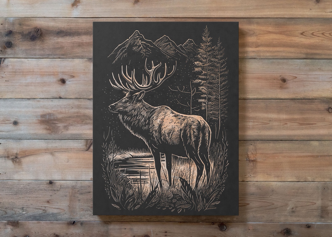 Elk Scene Engraved Birch Wood Panel Outdoorsy Gift Rustic Home Wall Art ...