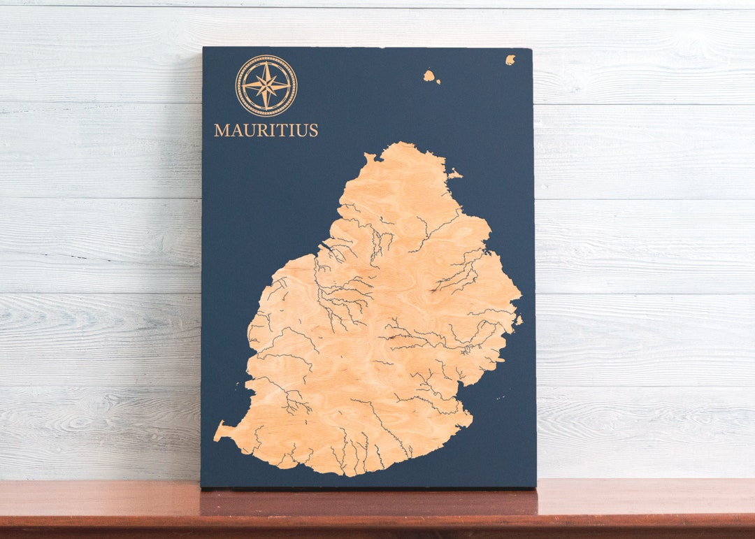 Mauritius Map | Engraved Wood Coastal Chart Wall Art Sign, Beach Home ...