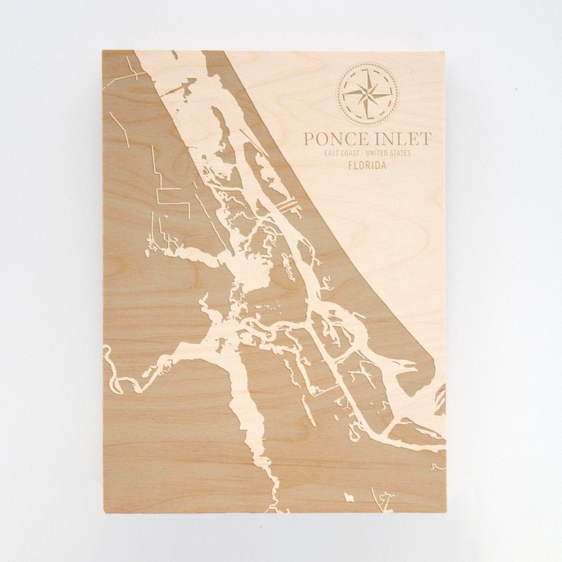 Ponce Inlet Florida Map Engraved Wood Wall Art Nautical | Etsy