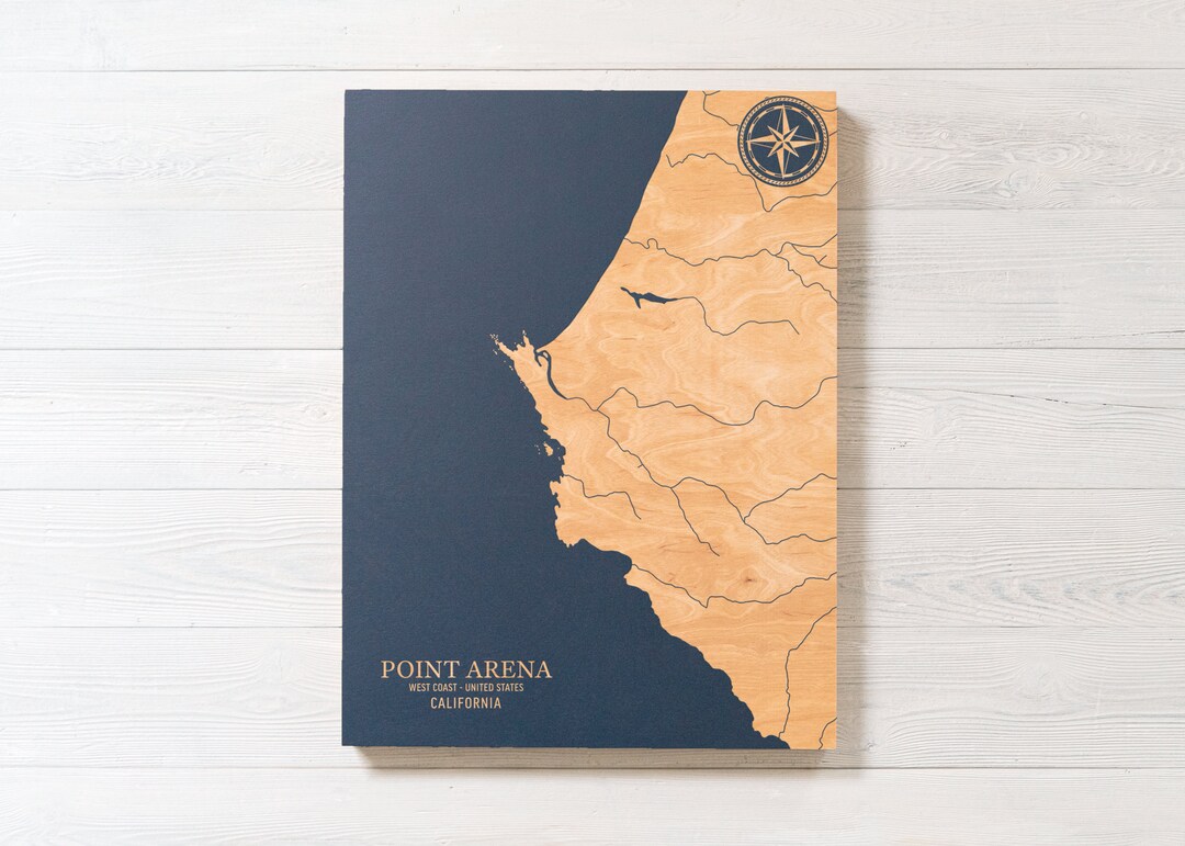 Mapa de Point Arena, California / Letrero de arte costero de madera ...