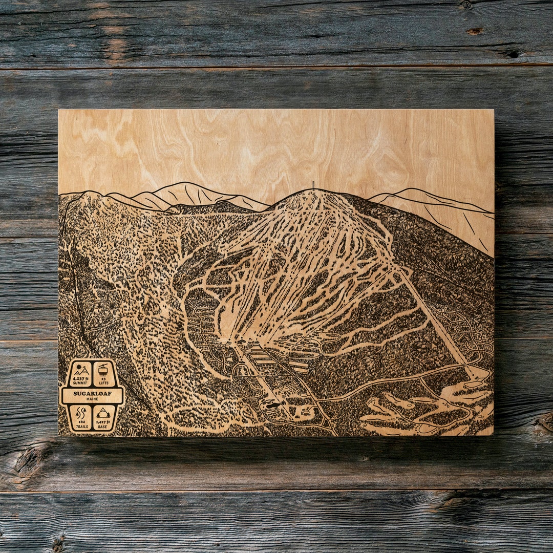 Sugarloaf Maine Ski Trail Map | Engraved Wood Wall Art, Winter Sport ...