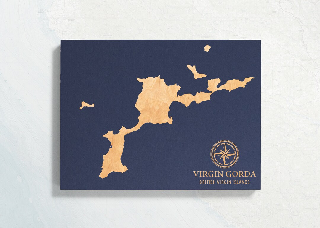 Virgin Gorda, British Virgin Islands Map | BVI Engraved Wood Coastal ...