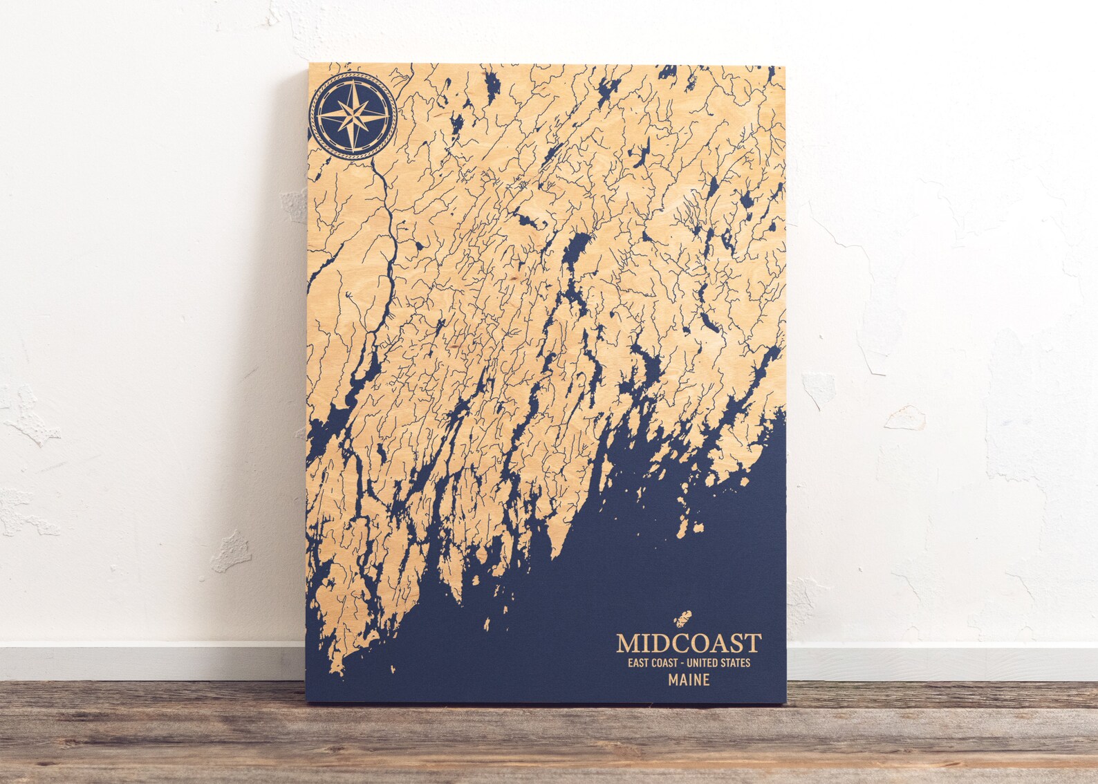 Midcoast Maine Map Engraved Wood Coastal Chart Wall Art - Etsy