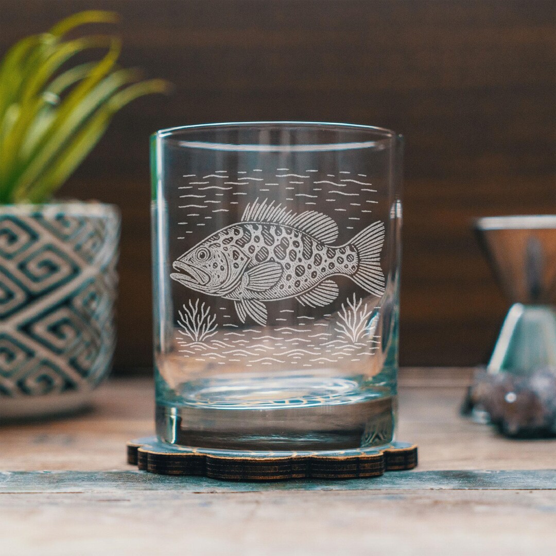Grouper Fish Glasses | Laser Etched Ocean Barware | Coastal Drinkware ...