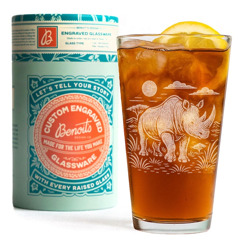 Rhinoceros Glasses | Personalized Safari Whiskey, Wine & Beer Etched ...
