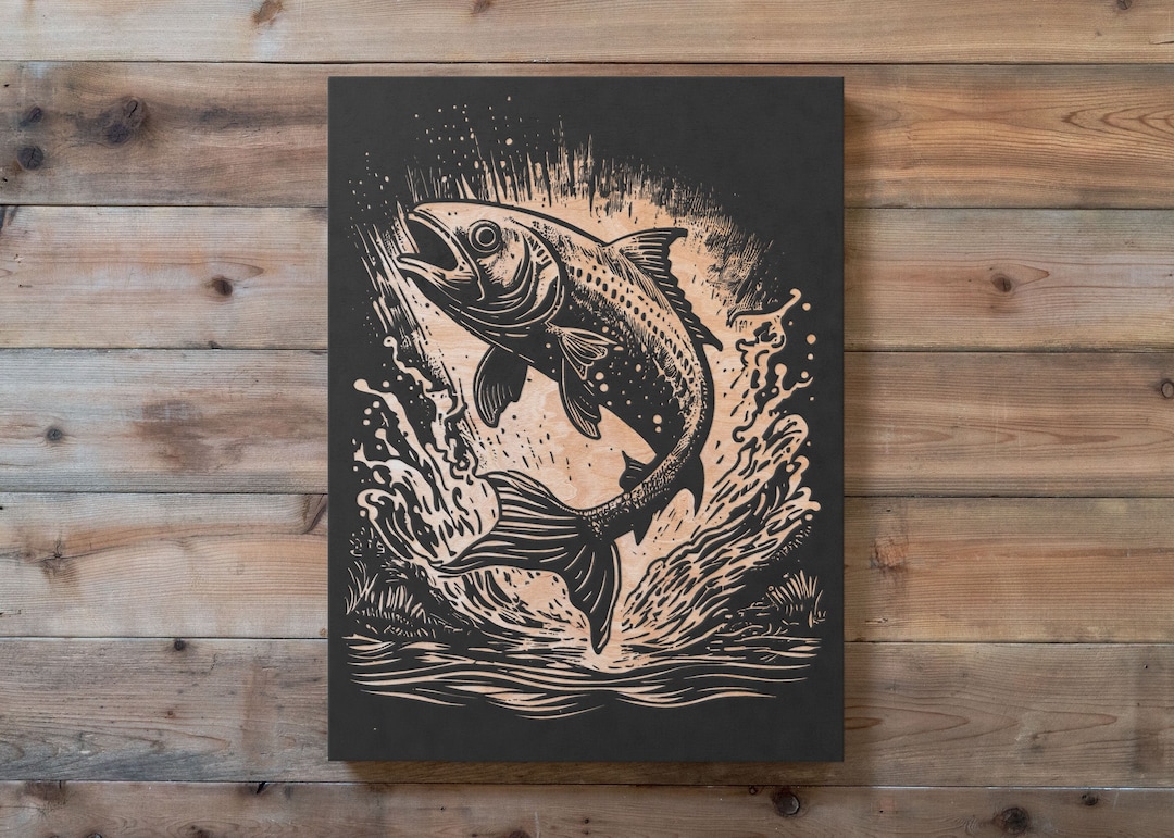 Fish Out of Water Engraved Birch Wood Art Outdoorsy Fisherman Gift ...