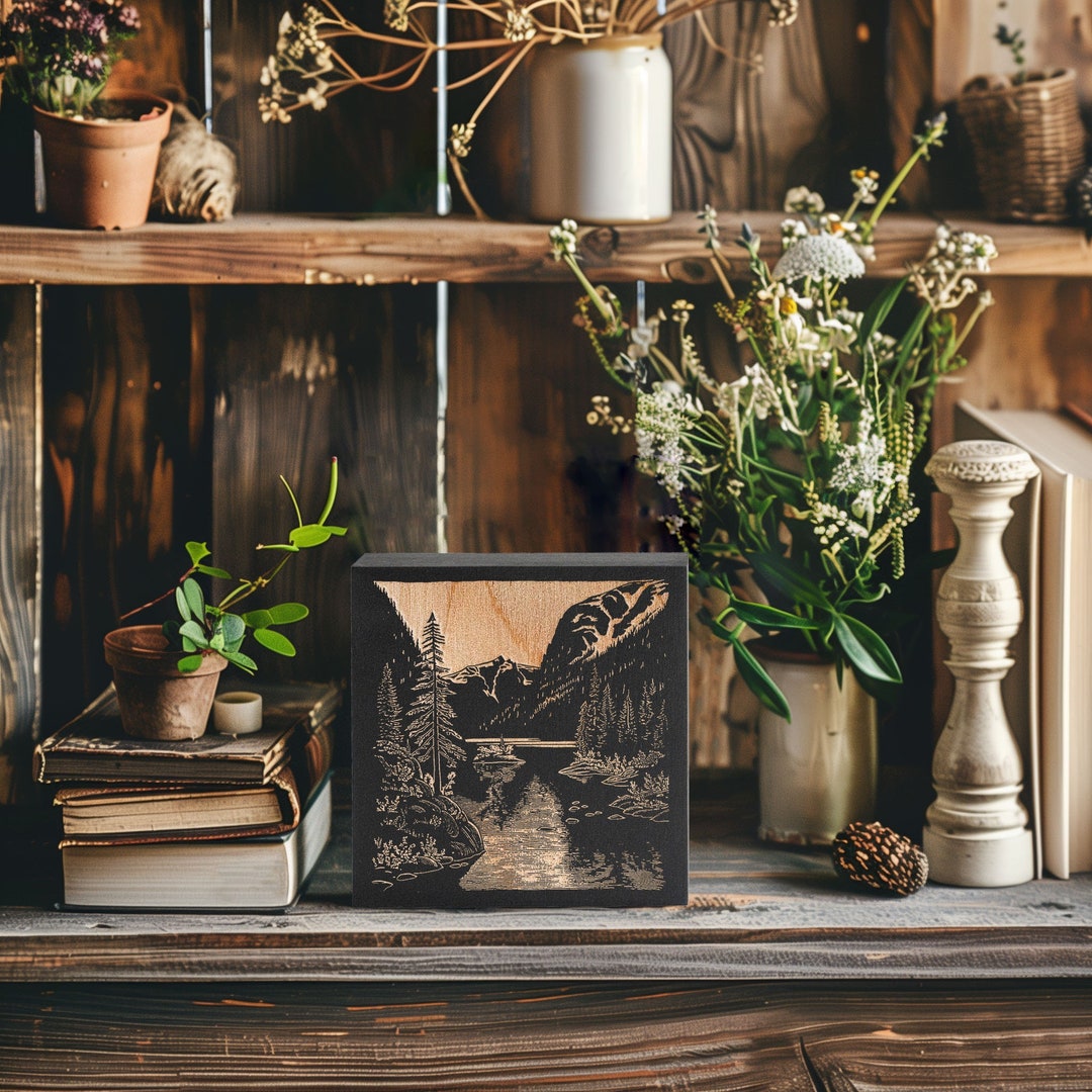 Alaska Misty Fjords Engraved Wood Panel | Linocut Block Print Wall Art ...