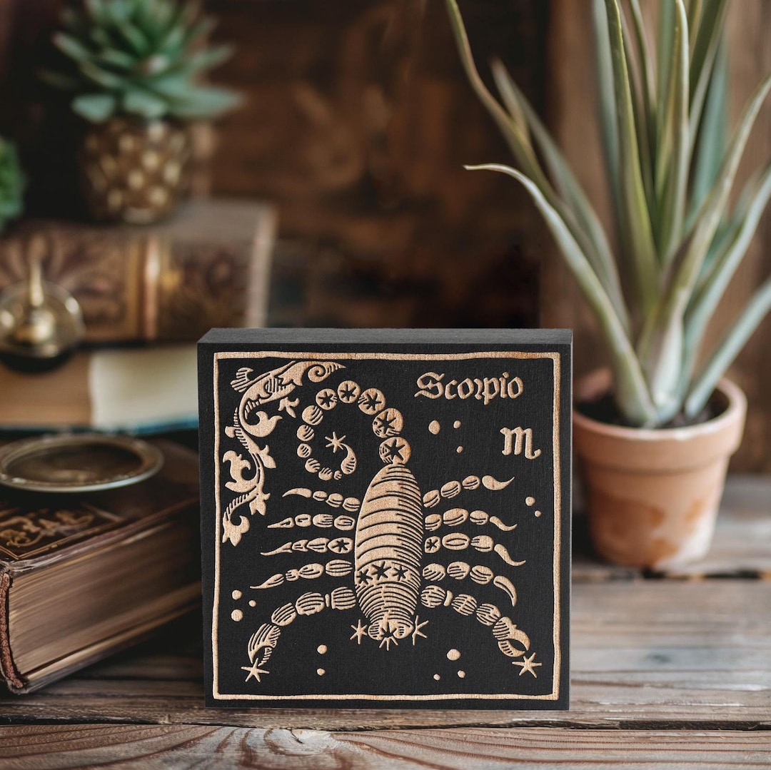 Scorpio Zodiac Engraved Birch Wood Panel | Block Print Style Wall Art ...