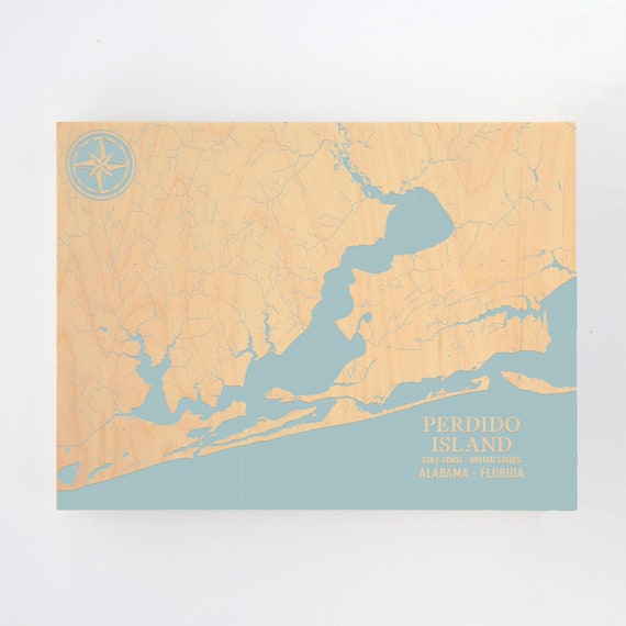 Perdido Island Alabama Florida Map Engraved Wood Wall Art | Etsy