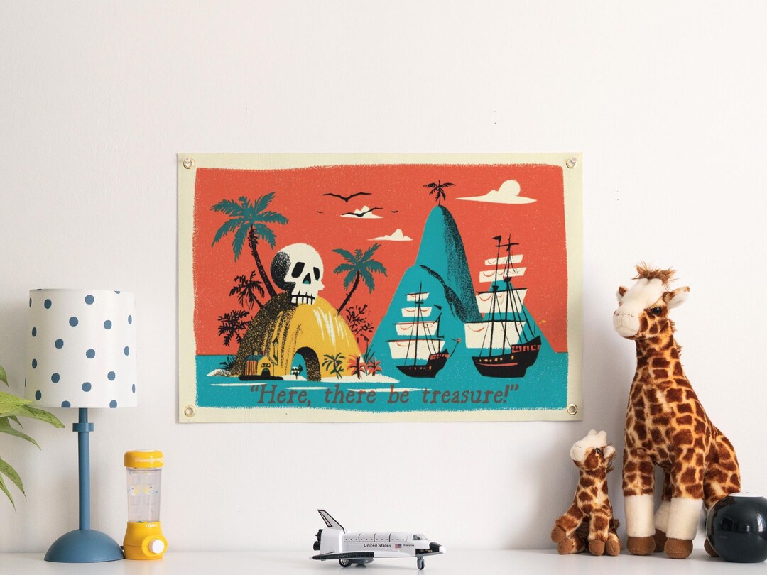 Pirate Treasure Island Scene Felt Poster Banner | Vintage Fantasy Wall ...