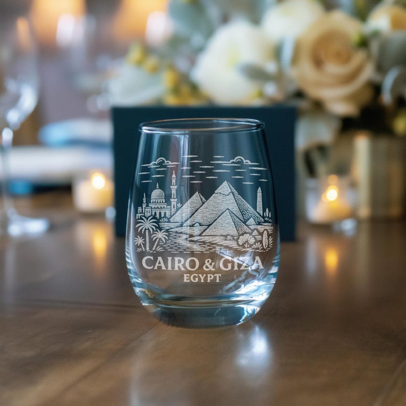 Cairo & Giza Egypt Glass | Laser Etched Travel Glassware, Engraved ...