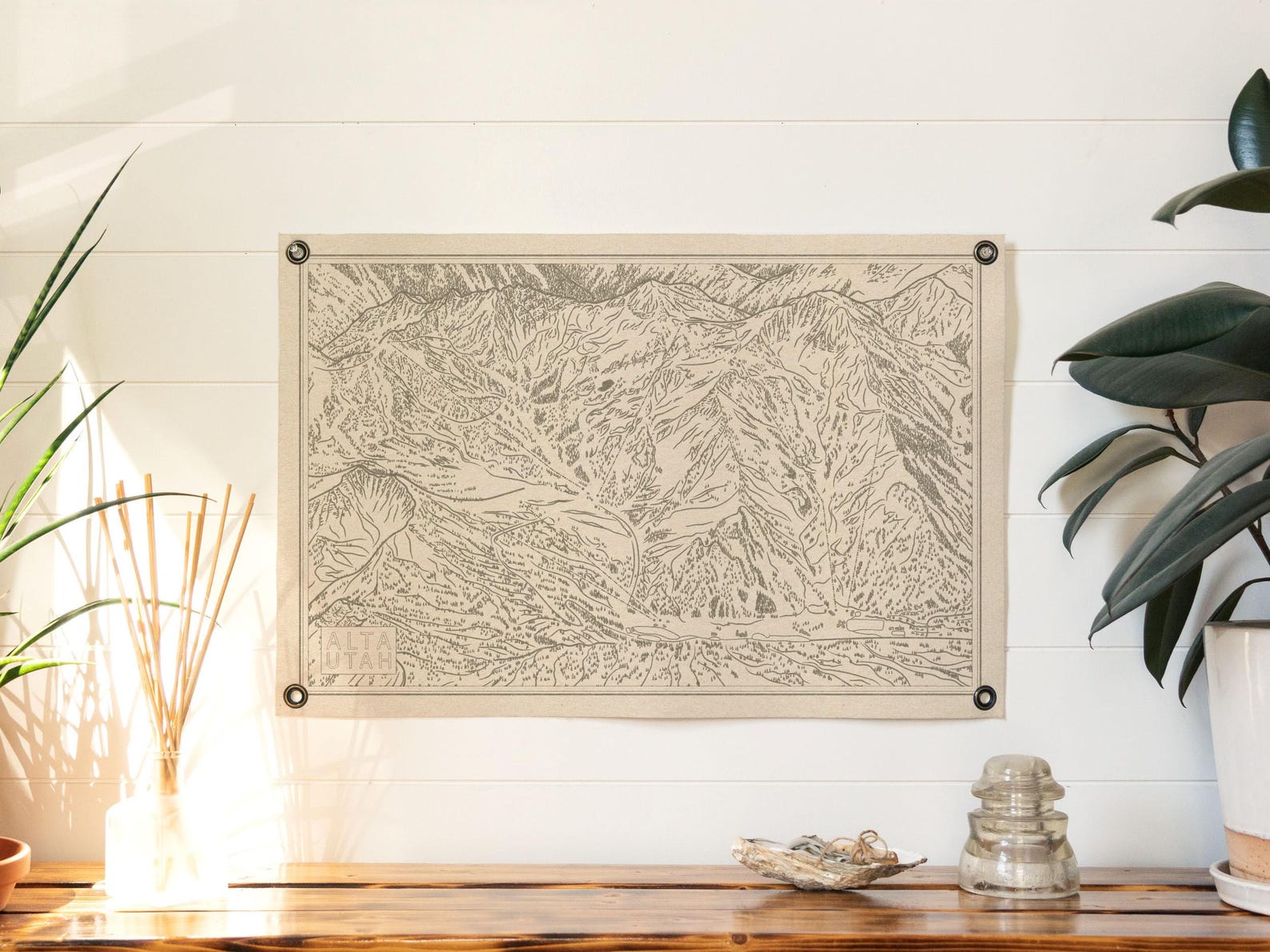 Alta Utah Mountain Map Felt Poster Banner | Vintage Ski Snowboard ...