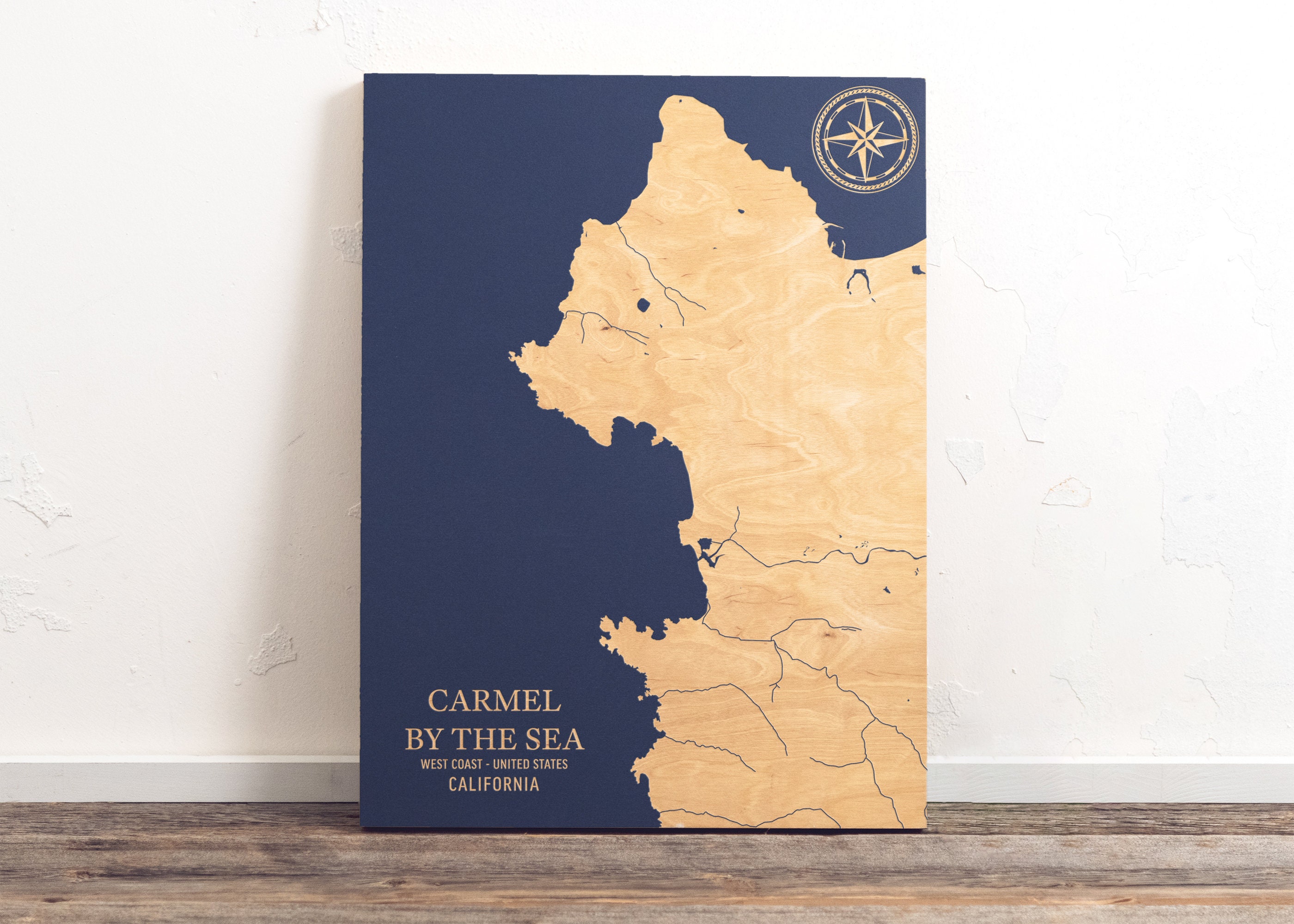 Carmel by the Sea California Map Engraved Wood Coastal Wall | Etsy