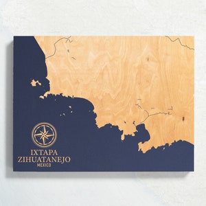 Ixtapa & Zihuatanejo, Mexico Map | Engraved Wood Coastal Chart Wall Art ...