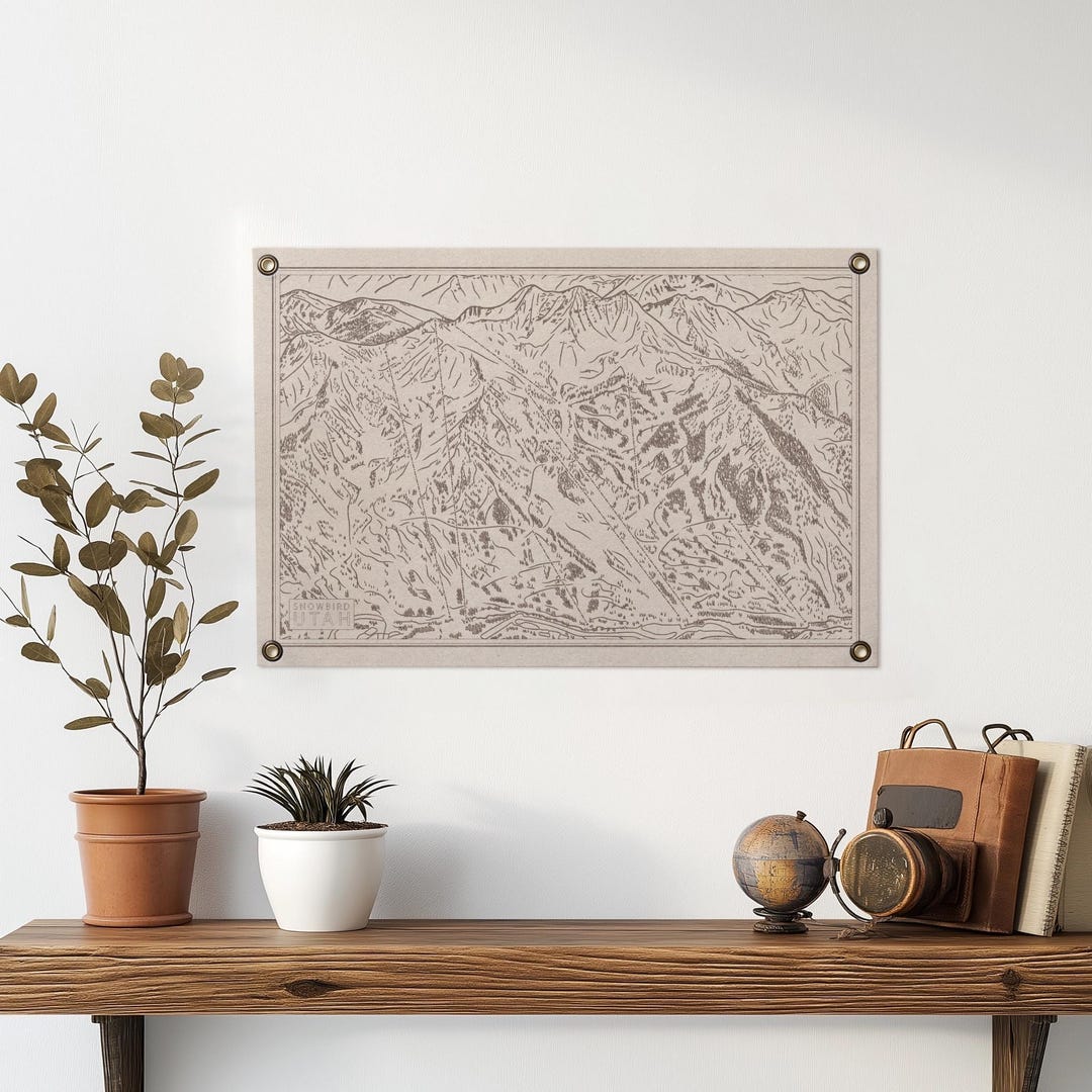 Snowbird Utah Mountain Map Felt Poster Banner | Vintage Ski Snowboard ...