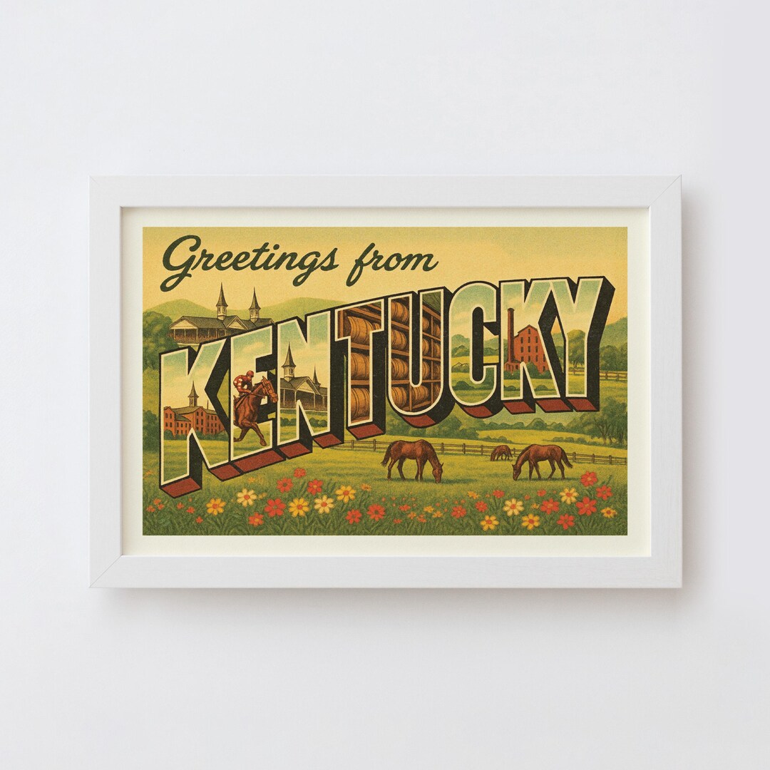 Kentucky Postcard Art Print | Greetings From Kentucky Vintage Style ...