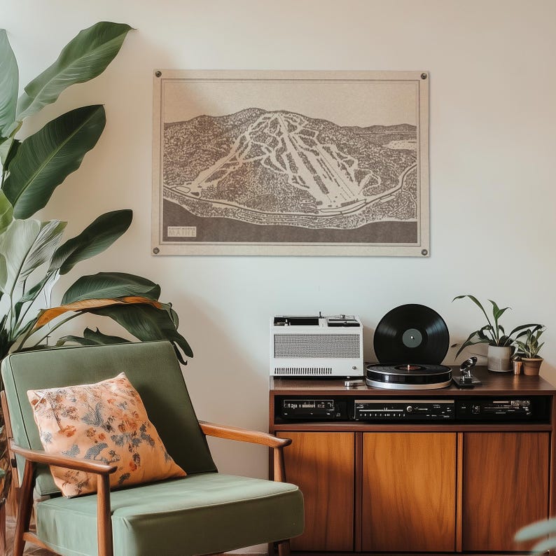 Pleasant Mountain ME Mountain Map Felt Poster Banner | Vintage Ski ...