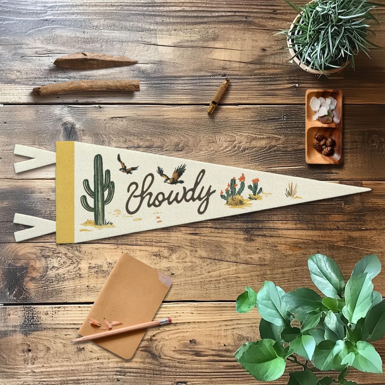 Howdy Felt Pennant | Vintage Wild West Cowboy Banner, Inspirational ...