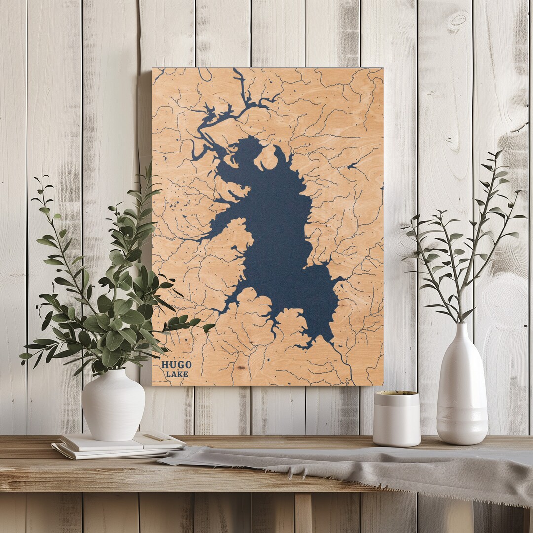 Hugo Lake Oklahoma Custom Lake Map Home Decor, Personalized Lake House ...