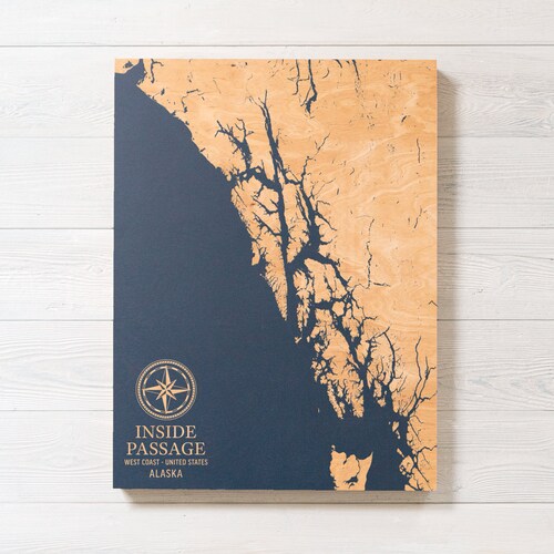 Inside Passage Alaska Map Engraved Wood Coastal Art Sign - Etsy