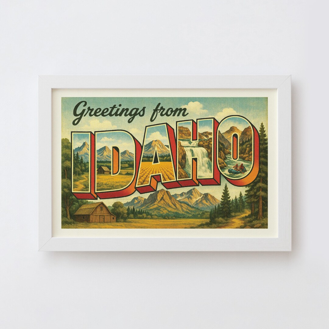 Idaho Postcard Art Print | Greetings From Idaho Vintage Style Wall Art ...