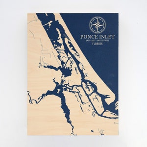 Ponce Inlet Florida Map Engraved Wood Wall Art Nautical | Etsy