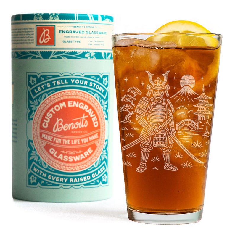 Samurai Glass | Laser Etched Warrior Pint | Engraved Gift for Japan ...