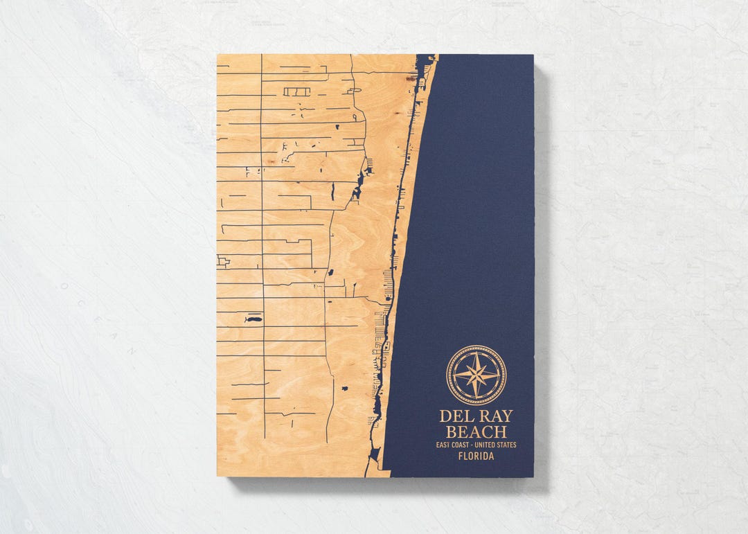 Delray Beach, Florida Map | Engraved Wood Coastal Wall Art Sign, Beach ...
