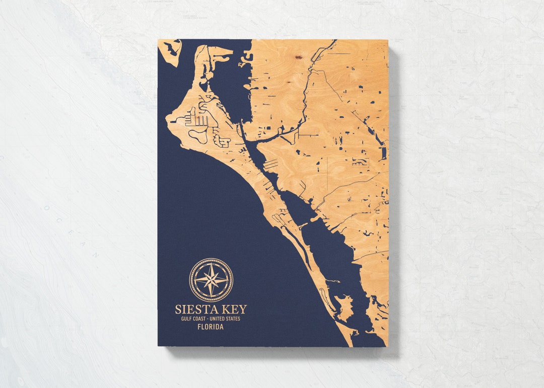 Siesta Key, Florida Map | Engraved Wood Coastal Art Sign, Beach House ...