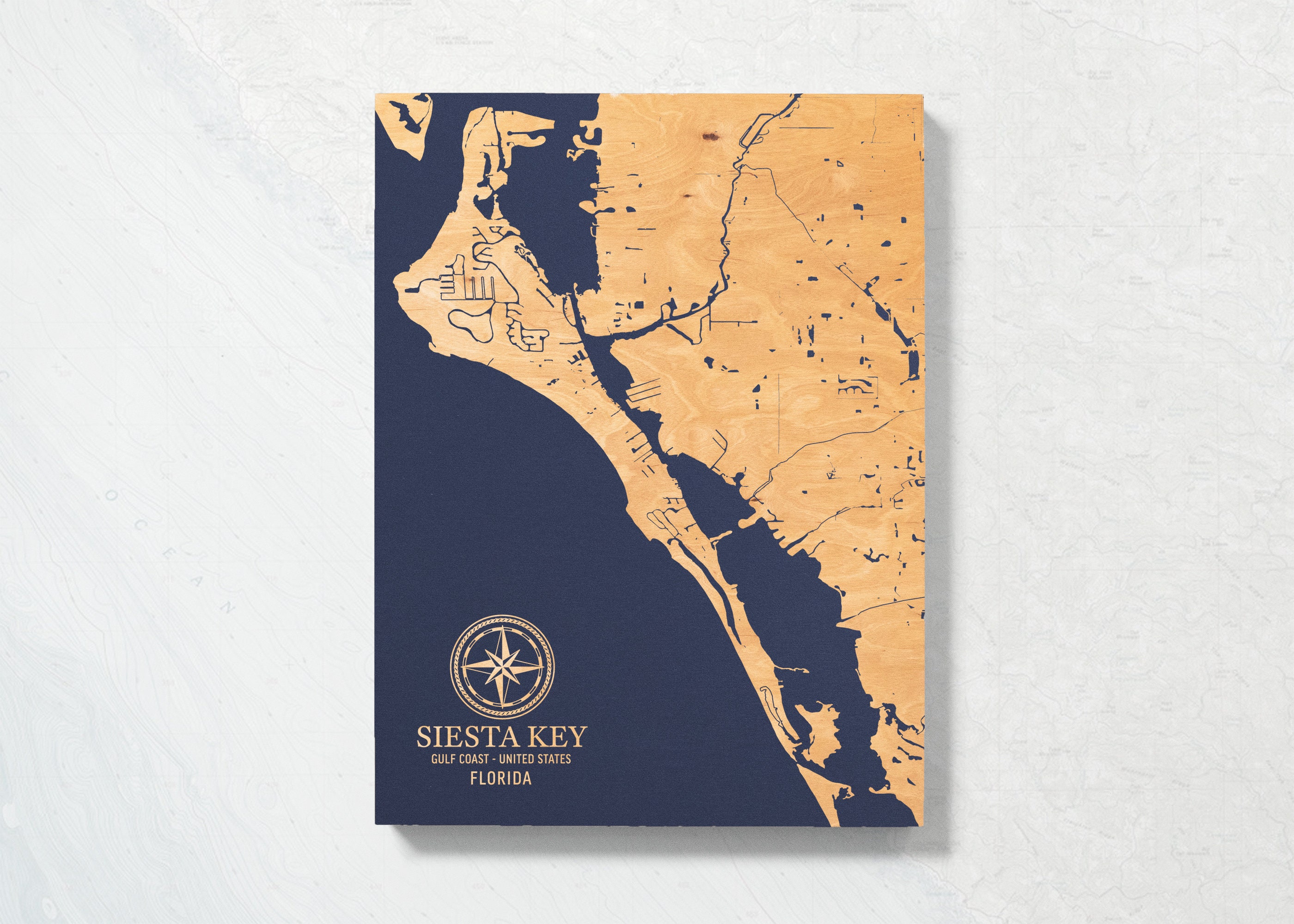 Siesta Key Florida Map Engraved Wood Coastal Art Sign - Etsy