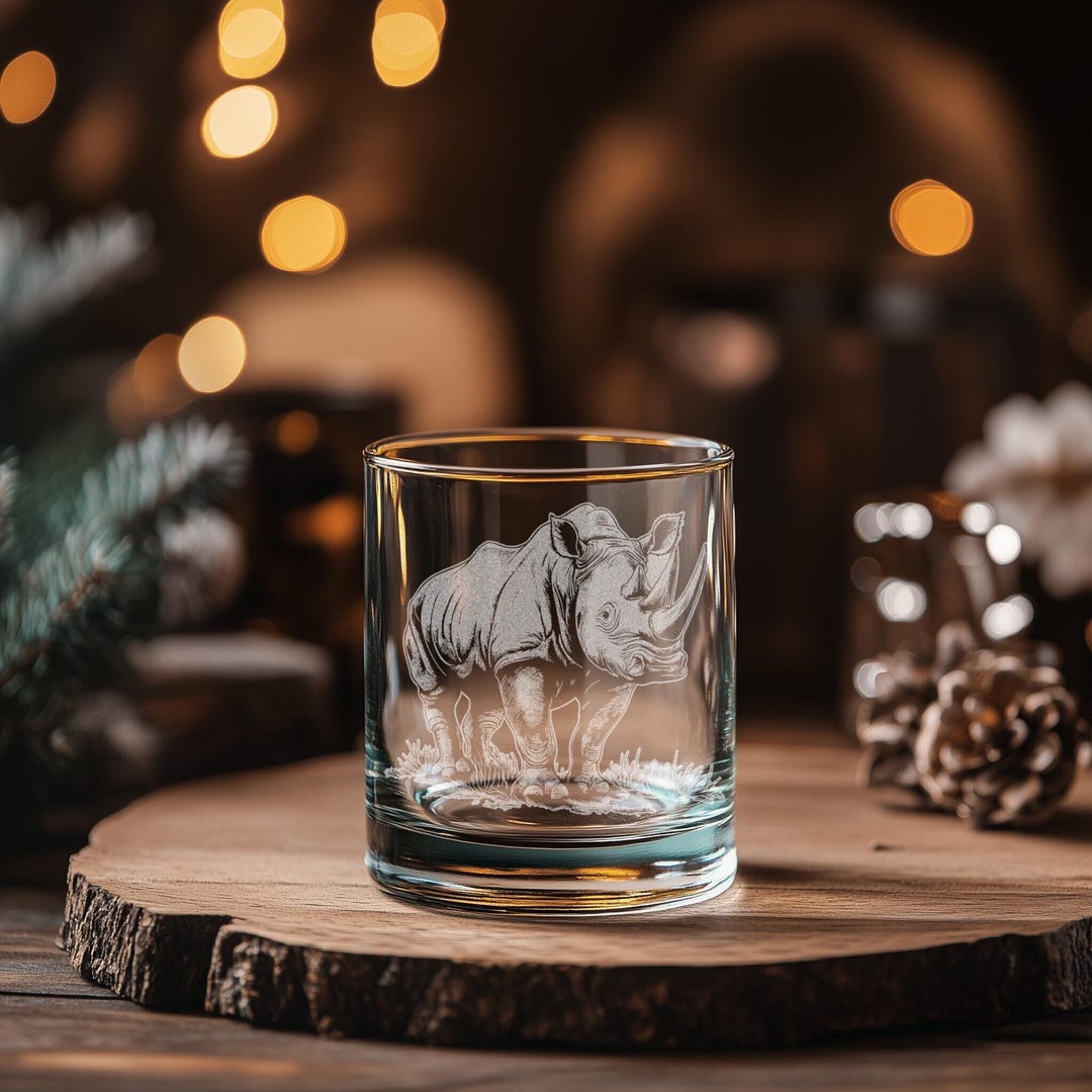Rhinoceros Glasses | Personalized Safari Whiskey, Wine & Beer Etched ...