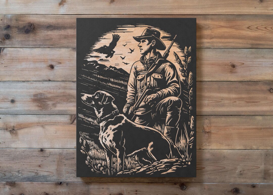 Hunting Scene Engraved Birch Wood Panel | Outdoorsy Gift Rustic Home ...