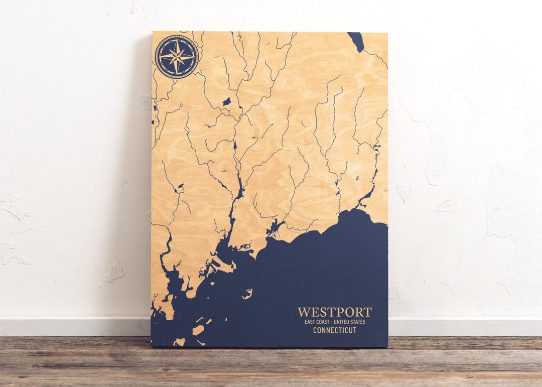 Westport, Connecticut Map | Engraved Wood Coastal Wall Art Sign, Beach ...