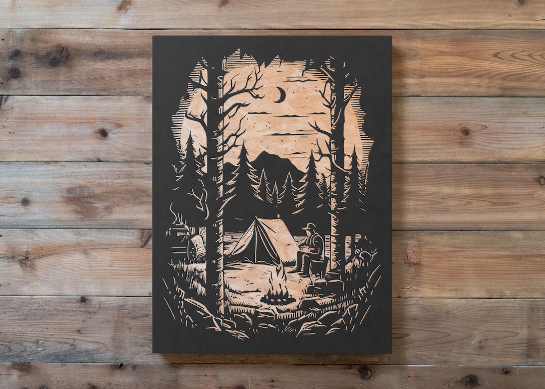 Camping Scene Engraved Birch Wood Panel | Outdoorsy Gift Rustic Home ...